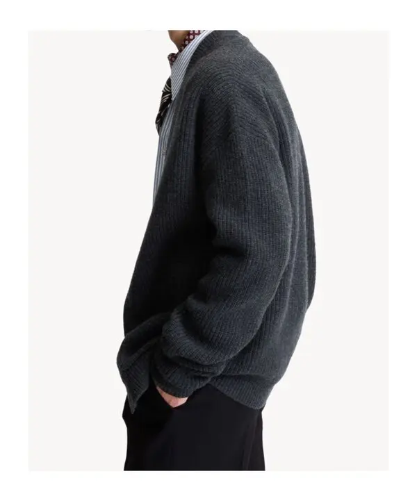 Saint Laurent V-back Cardigan In Rib-knit Wool