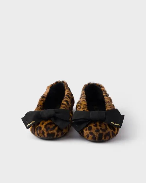 Prada Printed Leather Ballerinas With Bow