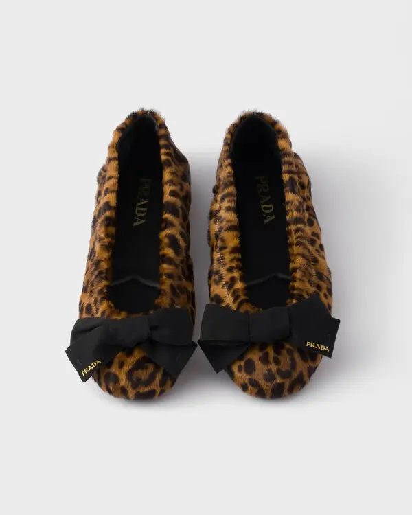 Prada Printed Leather Ballerinas With Bow