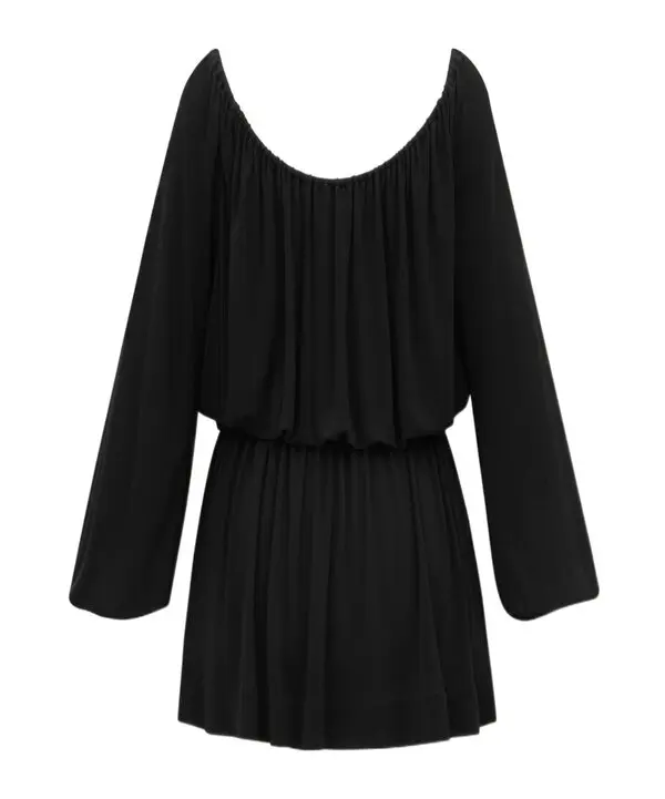 Saint Laurent Gathered Dress In Satin Crepe Jersey - Black