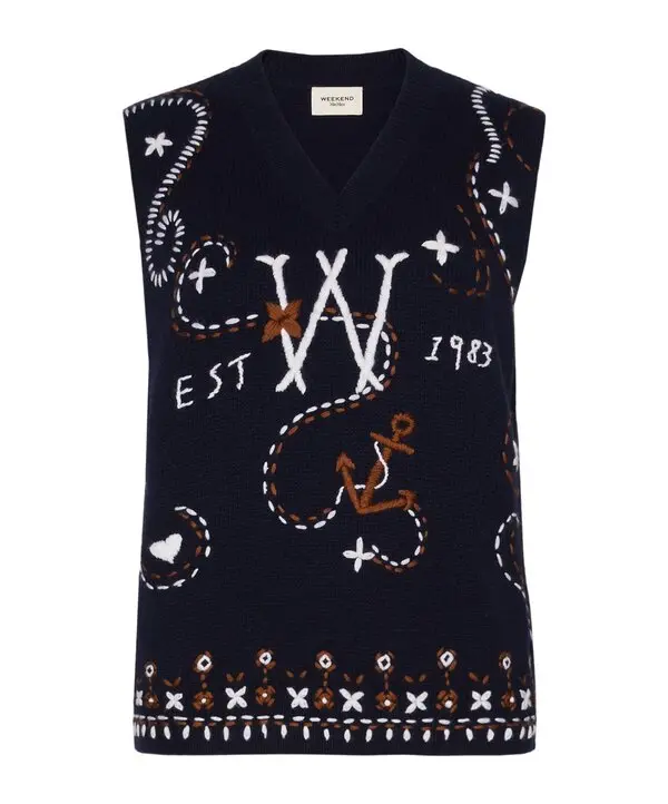Max Mara Wool Yarn Gilet With Embroidery - Ultramarine Blue