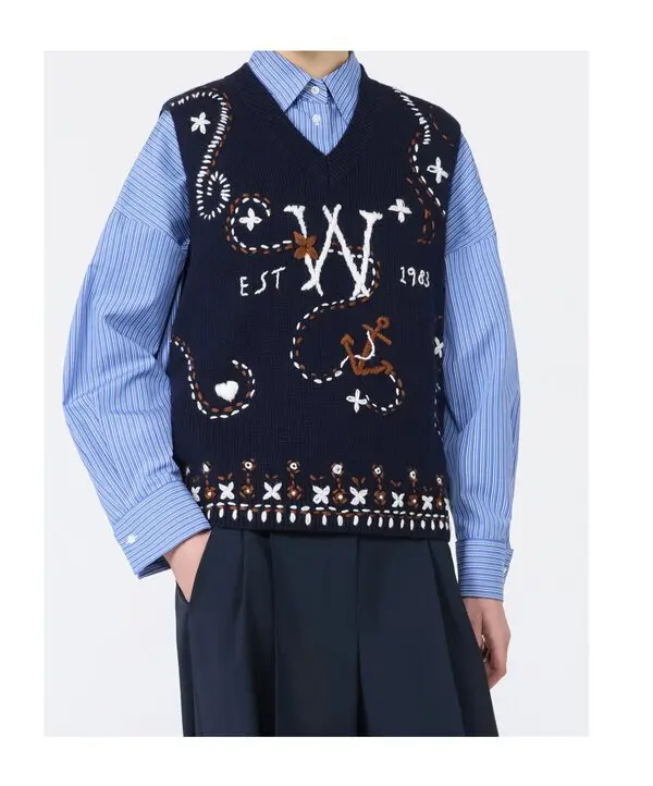 Max Mara Wool Yarn Gilet With Embroidery