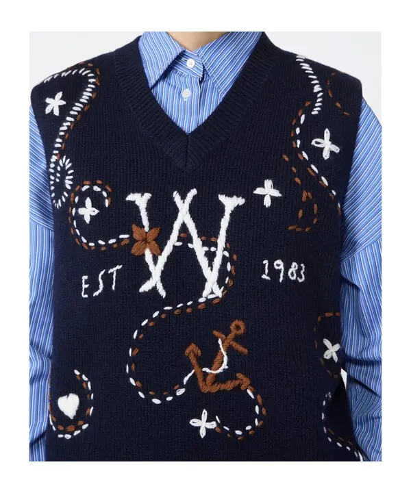 Max Mara Wool Yarn Gilet With Embroidery