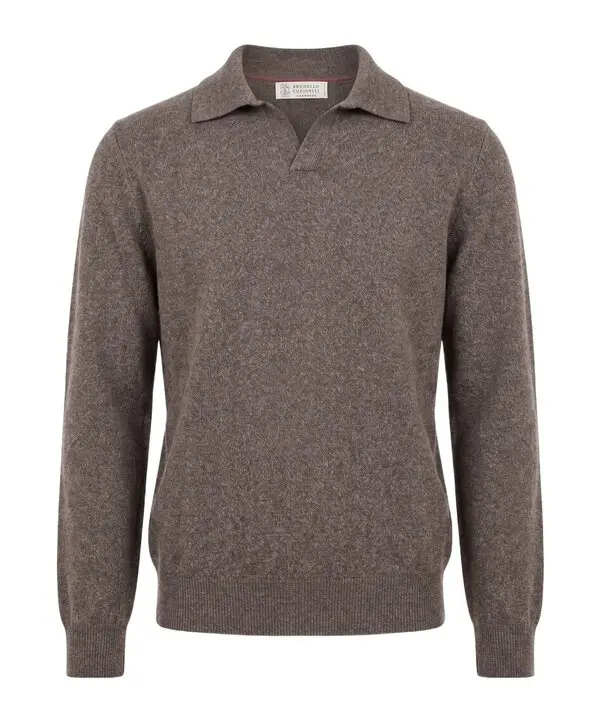 Brunello Cucinelli Mouliné Cashmere Knit Polo - Gray