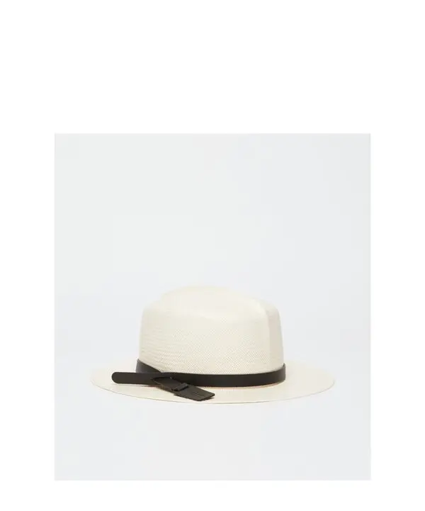 Max Mara Straw Panama Hat With Leather Logo Strap