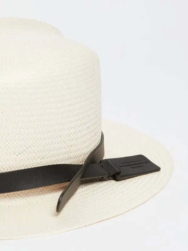 Max Mara Straw Panama Hat With Leather Logo Strap