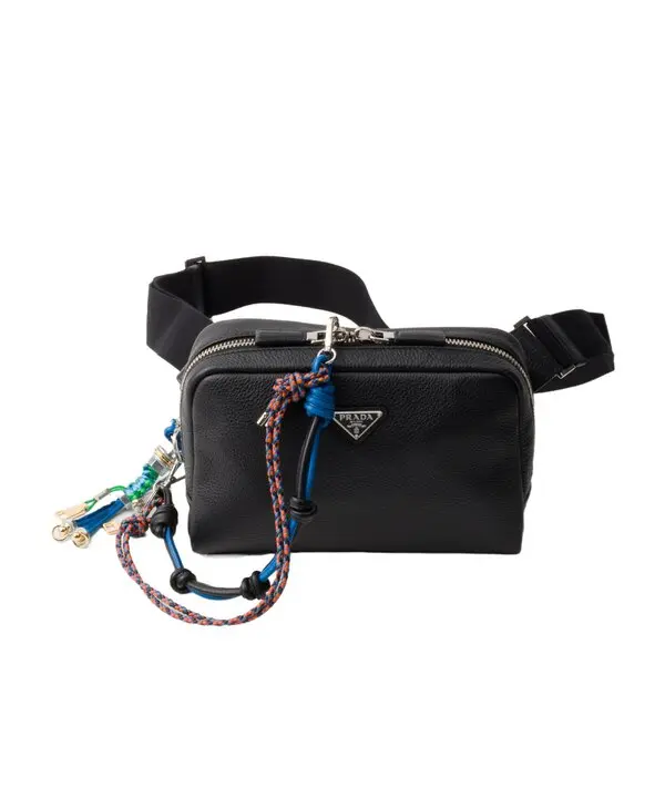 Prada Leather Shoulder Bag With Charm - Black