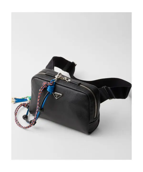 Prada Leather Shoulder Bag With Charm - Black