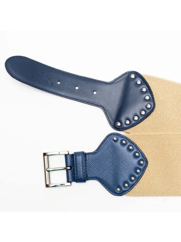 Prada Saffiano Leather Belt - Blue-beige