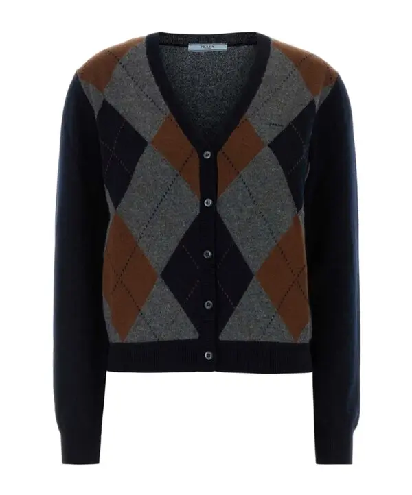 Prada Argyle-knit V-neck Cardigan - Black