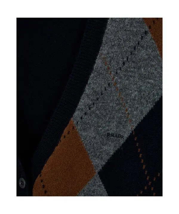Prada Argyle Embroidered V-neck Cardigan
