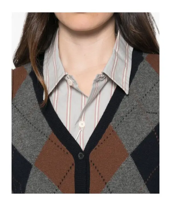 Prada Argyle Embroidered V-neck Cardigan