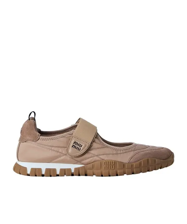 Miu Miu Tyre Technical Fabric And Suede Ballerinas