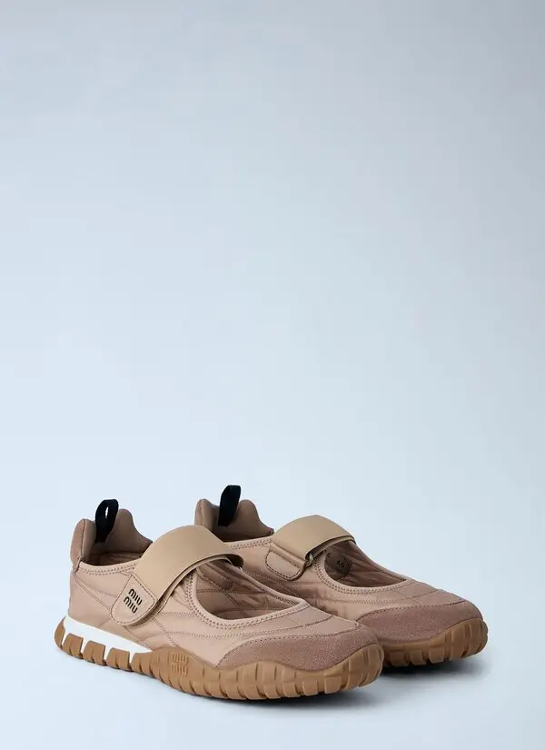 Miu Miu Tyre Technical Fabric And Suede Ballerinas