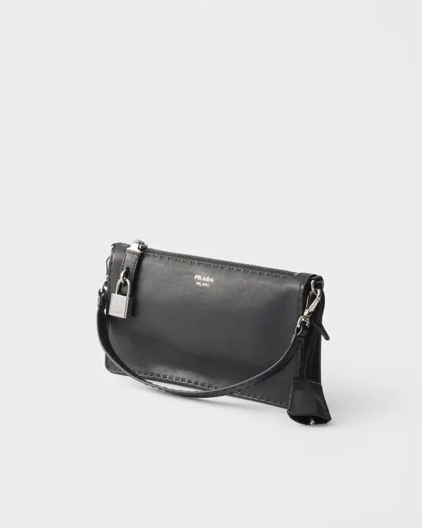Prada Leather Zipper Clutch With Embossed Logo