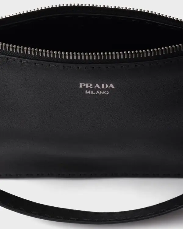Prada Leather Zipper Clutch With Embossed Logo