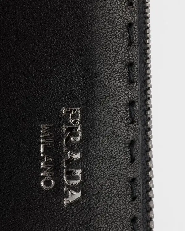 Prada Leather Zipper Clutch With Embossed Logo