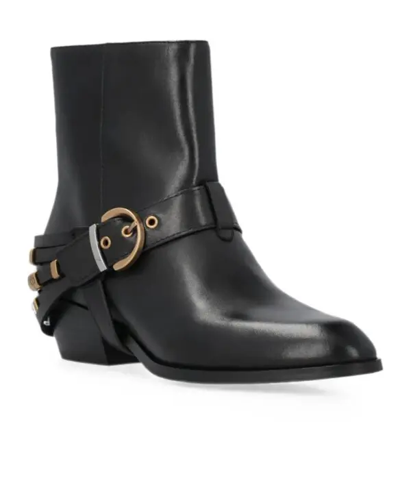 Pinko Buckle-detail Leather Ankle Boots