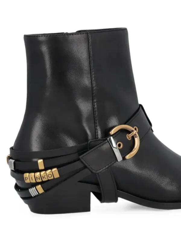 Pinko Buckle-detail Leather Ankle Boots