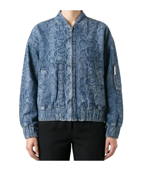 Liu Jo Denim Bomber Jacket With Python Print