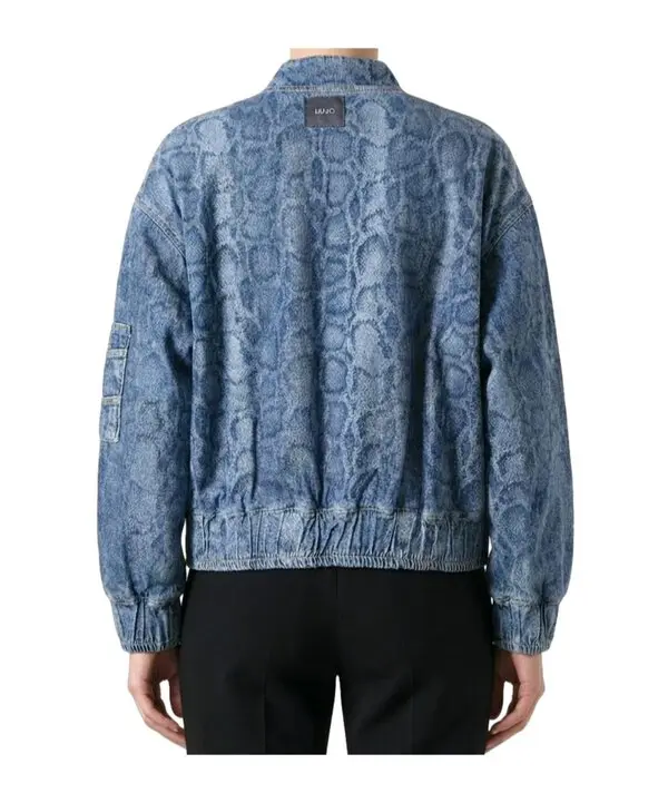 Liu Jo Denim Bomber Jacket With Python Print