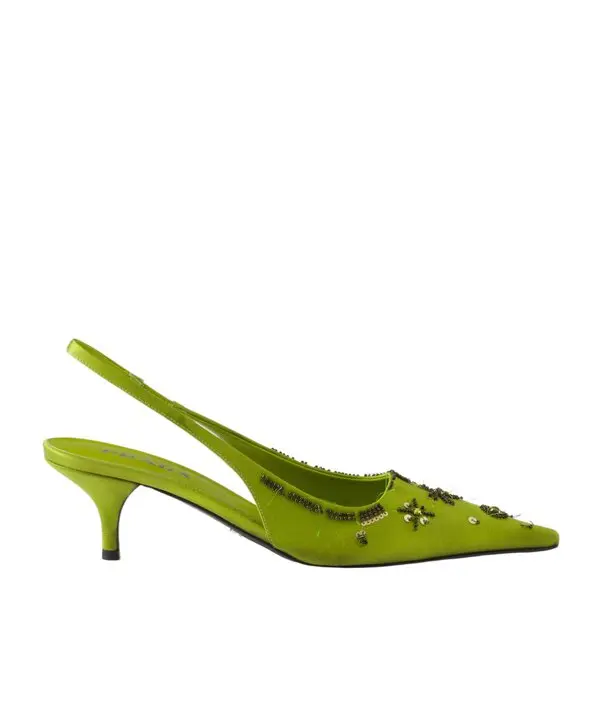 Prada Embroidered Satin Slingback Pumps