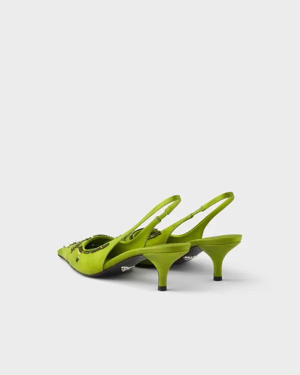 Prada Embroidered Satin Slingback Pumps
