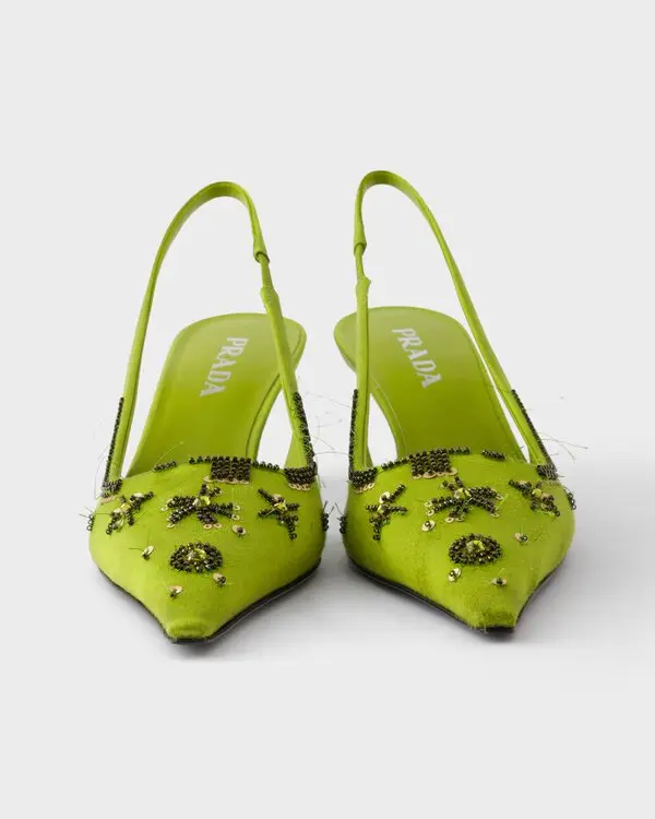 Prada Embroidered Satin Slingback Pumps