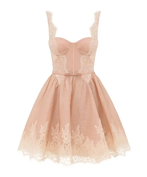 Zimmermann Lace-trim Belted Mini Dress - Light Pink