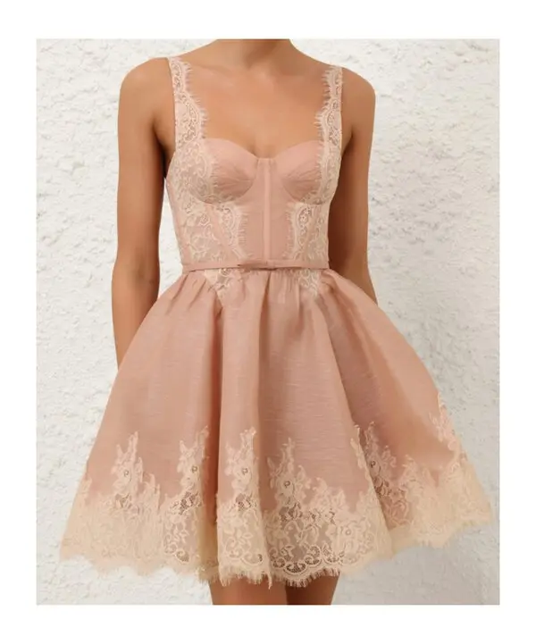 Zimmermann Lace-trim Belted Mini Dress - Light Pink