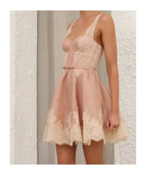 Zimmermann Lace-trim Belted Mini Dress - Light Pink