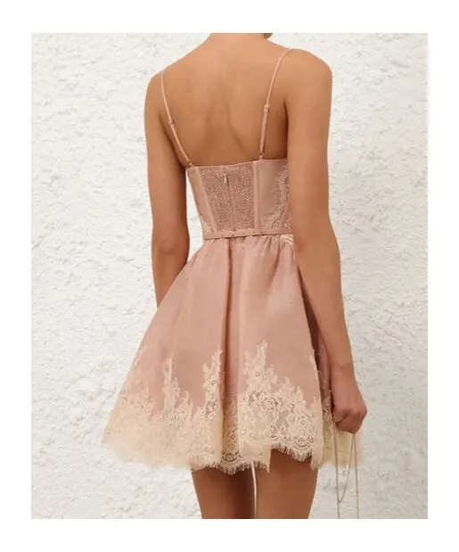 Zimmermann Lace-trim Belted Mini Dress - Light Pink