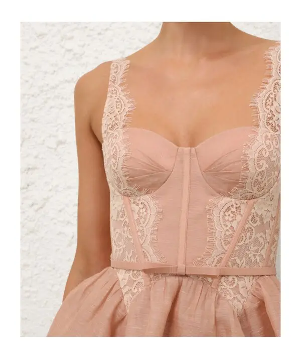 Zimmermann Lace-trim Belted Mini Dress - Light Pink