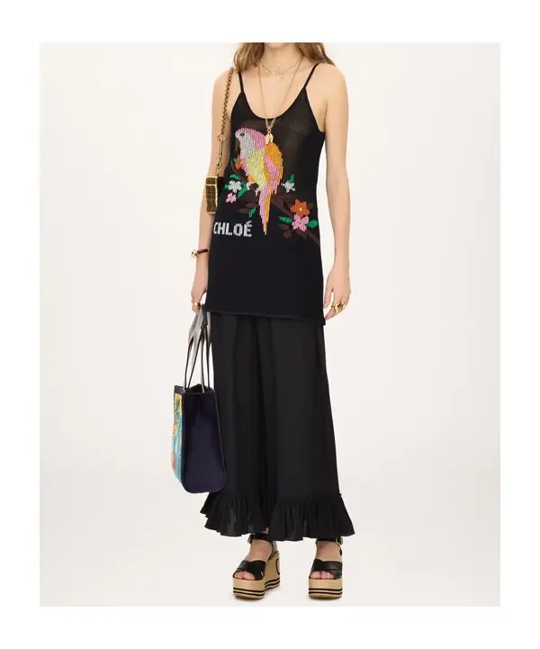 Chloé Embroidered Parrot Mesh Knit Mini Dress