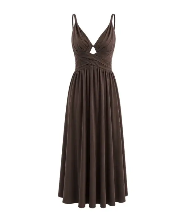 Zimmermann Sleeveless V-neck Draped Maxi Dress - Dark Chocolate