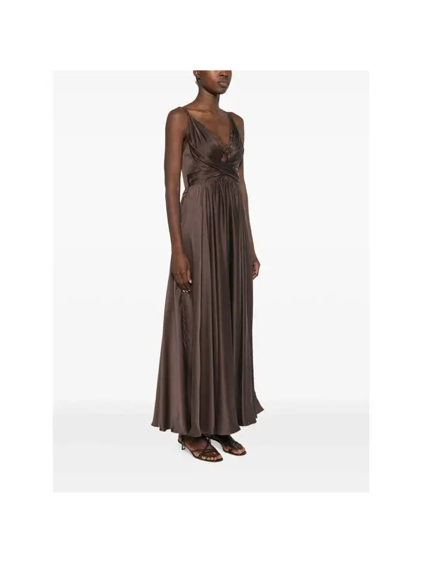 Zimmermann Sleeveless V-neck Draped Maxi Dress - Dark Chocolate