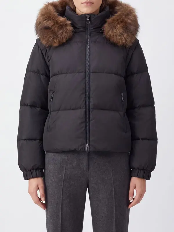 Pinko Godetia Nylon Puffer Jacket With Hood - Brown