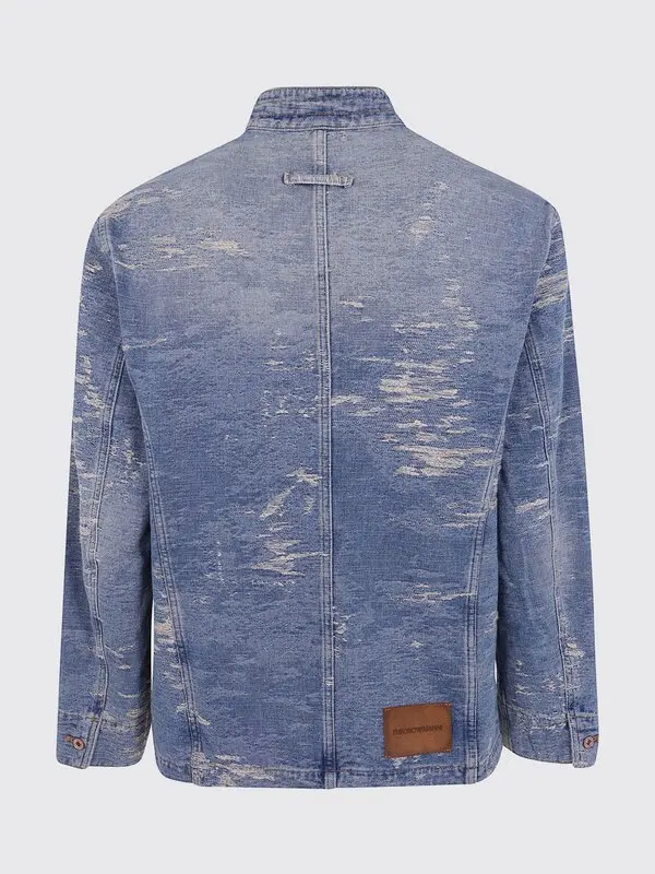 Emporio Armani Short Distressed Denim Jacket With A Mandarin Collar