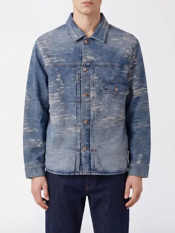 Emporio Armani Distressed Denim Shirt Jacket With Patch Pockets