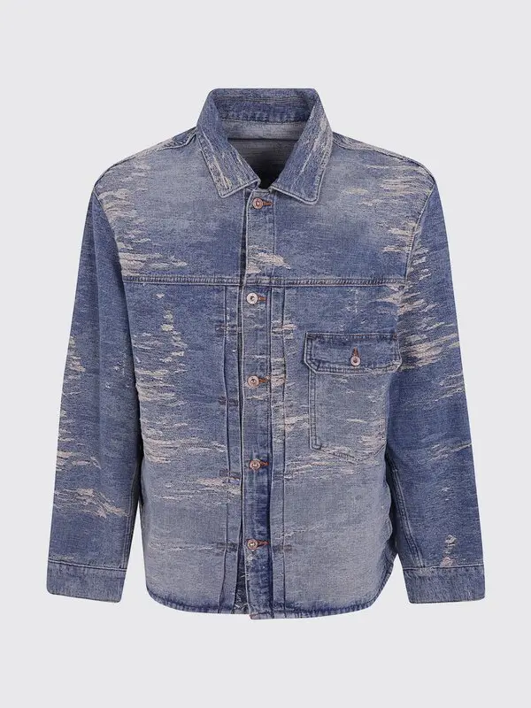 Emporio Armani Distressed Denim Shirt Jacket With Patch Pockets