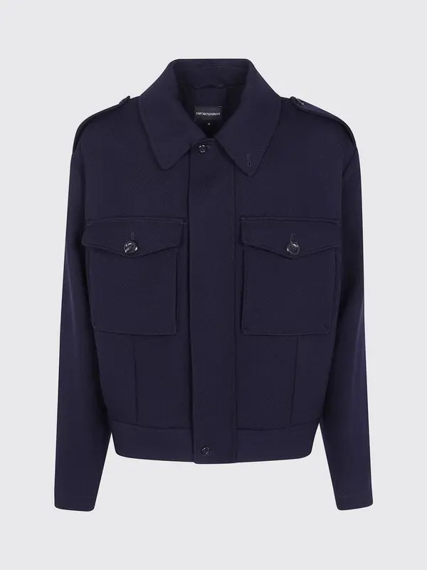 Emporio Armani Single-breasted Short Virgin Wool Coat With Epaulettes