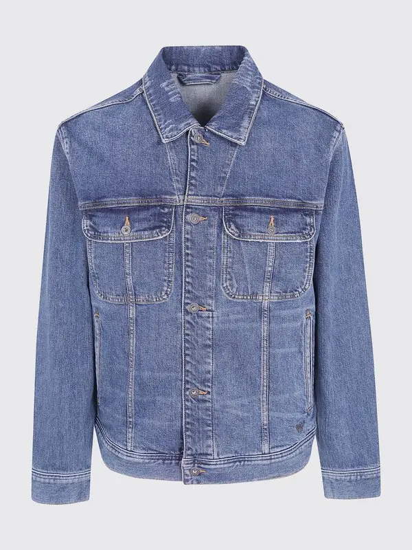Emporio Armani Short Cotton Denim Jacket With Flap Patch Pockets