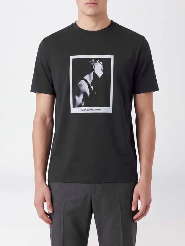 Emporio Armani Graphic Print Cotton Crewneck T-shirt With A Slim Fit