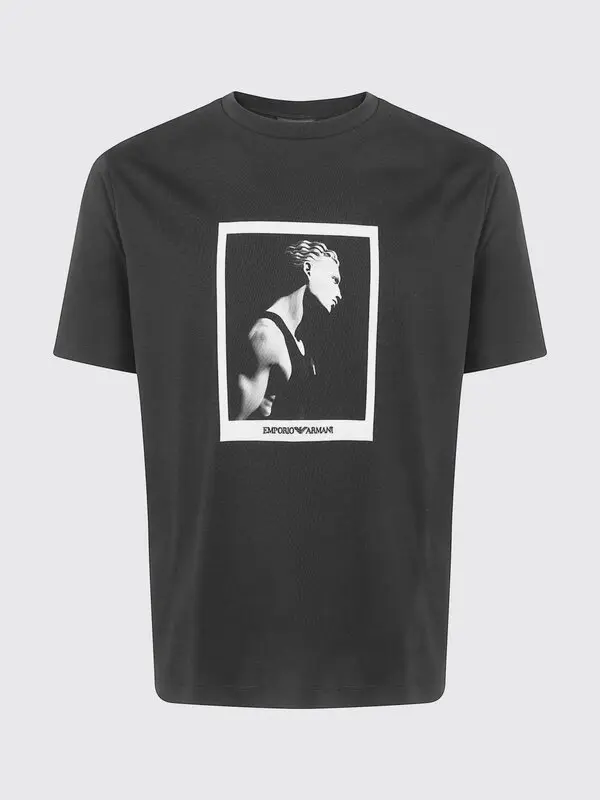 Emporio Armani Graphic Print Cotton Crewneck T-shirt With A Slim Fit