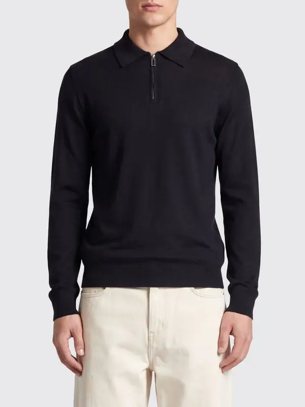 PAOLO PECORA Long-sleeved Wool Knit Polo Shirt With Zip Closure - Black