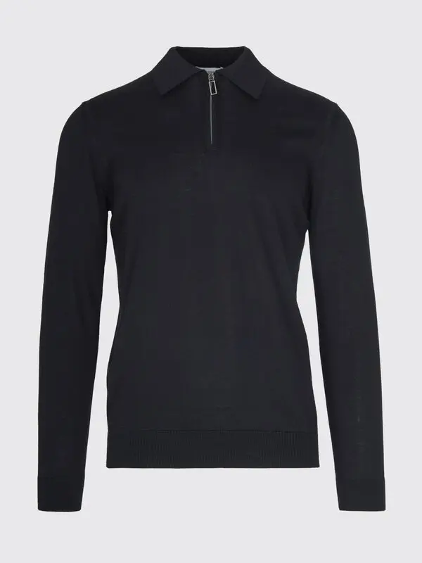 PAOLO PECORA Long-sleeved Wool Knit Polo Shirt With Zip Closure - Black