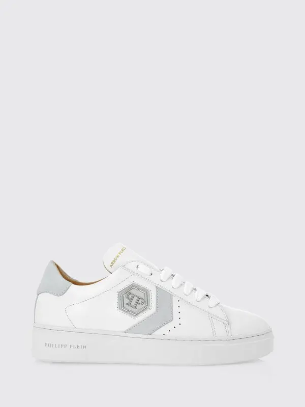 Philipp Plein Leather Low-top Trainers With Monogram Pattern And Hexagon Logo