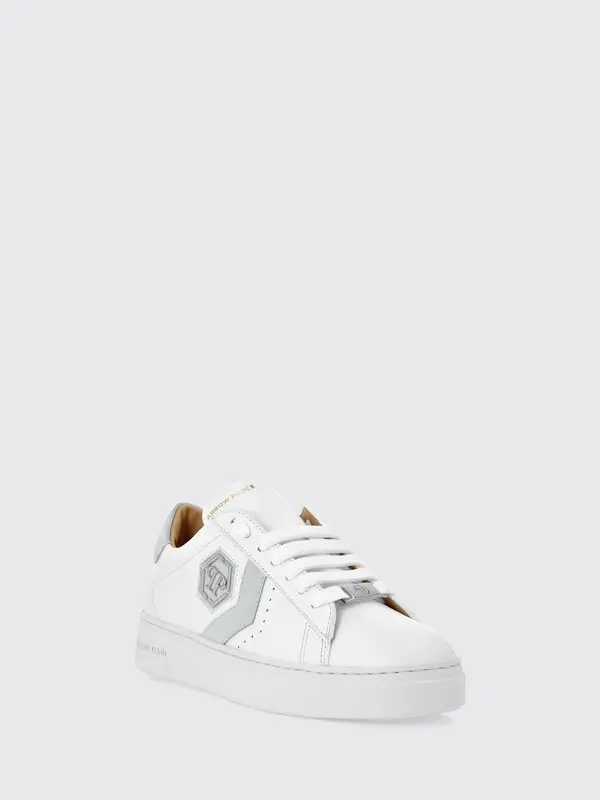 Philipp Plein Leather Low-top Trainers With Monogram Pattern And Hexagon Logo