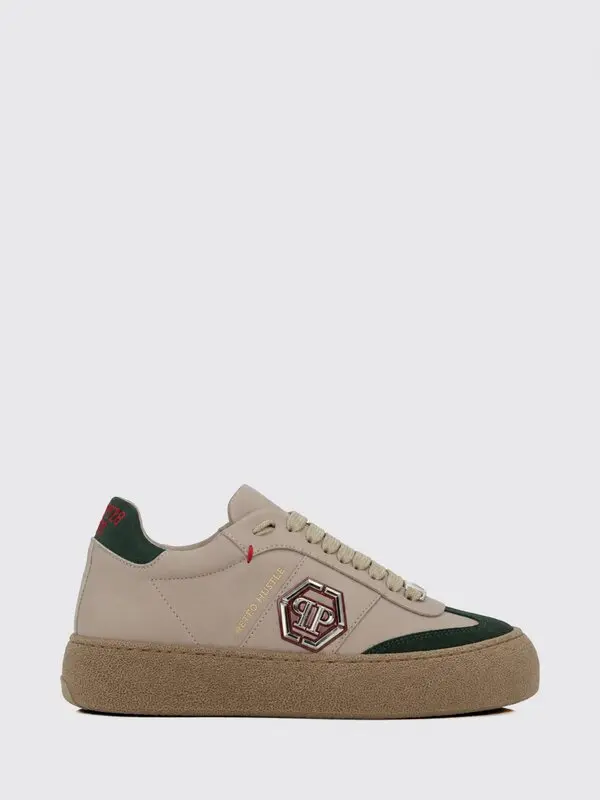 Philipp Plein Retro Hustle Monogram Leather Low-top Trainers With Platform Sole - Beige
