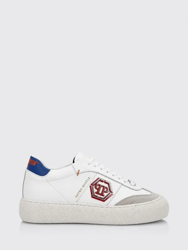 Philipp Plein Retro Hustle Monogram Leather Low-top Trainers With Platform Sole - White